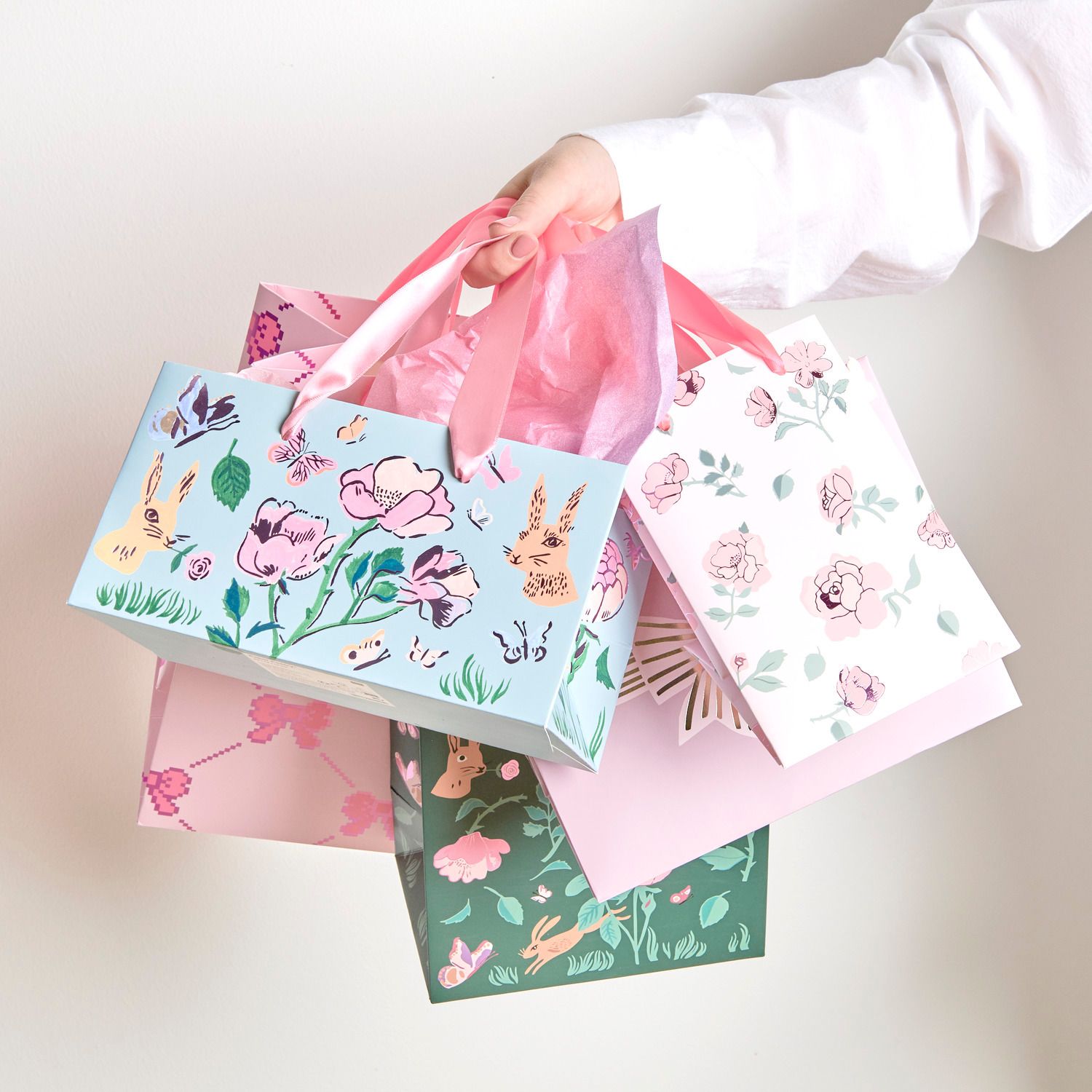 Geschenktüte Pixel Schleifen Rosa L | 3679937